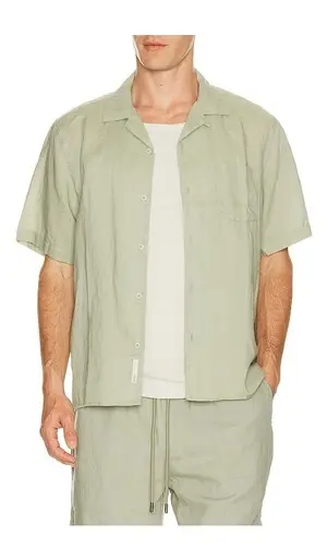 Onia Air Linen Convertible Vacation Shirt In Green - Elm