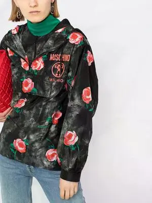 Moschino Rose Pattern Hooded Windbreaker