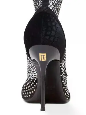 Balmain Rhinestone-embellished Mesh Ankle Boots
