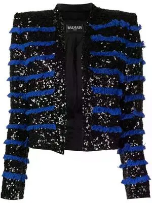 Balmain Sequinned Fringed Jacket - Black