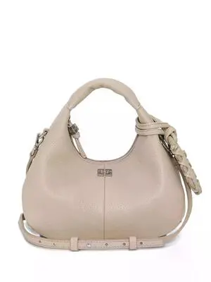 GANNI Mini Grained Leather Tote Bag With Butterfly Logo - Neutrals