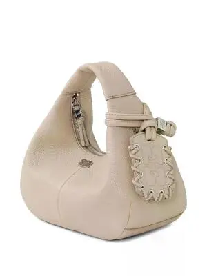 GANNI Mini Grained Leather Tote Bag With Butterfly Logo - Neutrals