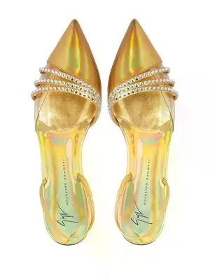 GIUSEPPE ZANOTTI Claráilie Rhinestone Embellished Flat Pumps - Gold