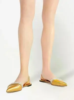 GIUSEPPE ZANOTTI Claráilie Rhinestone Embellished Flat Pumps - Gold