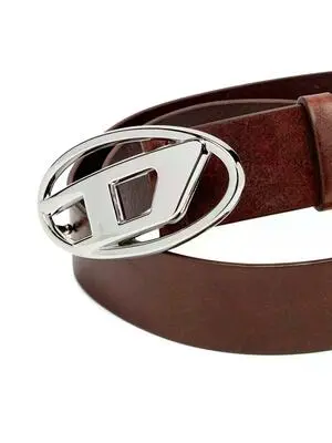 DIESEL® Leather Belt With Logo Buckle - Brown