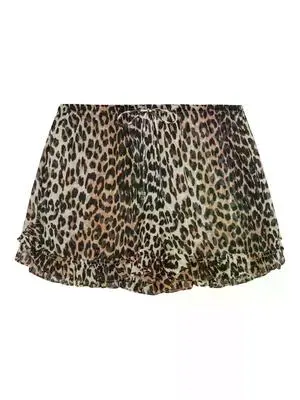 GANNI Leopard-print Ruffled Shorts - Neutrals