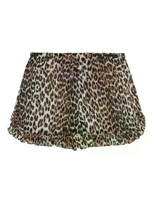 GANNI Leopard-print Ruffled Shorts - Neutrals