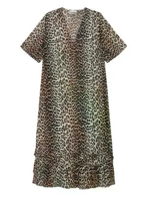 GANNI Leopard-print Ruffled Dress