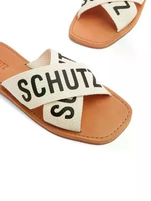 Schutz Logo-print Straps Slides - Neutrals