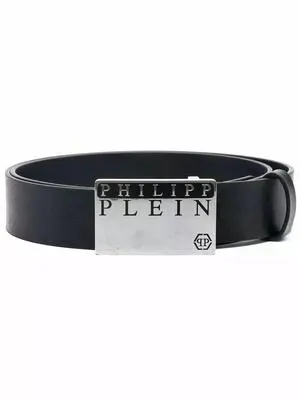 Philipp Plein Logo Buckle Leather Belt - Black