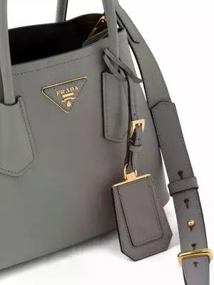 Prada Double Small Saffiano Leather Tote Bag - Grey