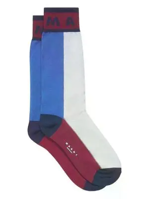 Marni Embroidered-logo Socks - Blue