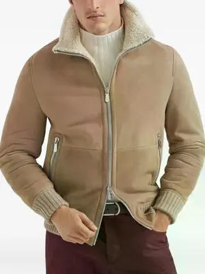 Brunello Cucinelli Shearling-collared Suede Jacket