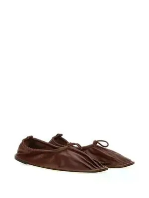 Hereu Puntera Gathered Leather Ballet Flats - Brown