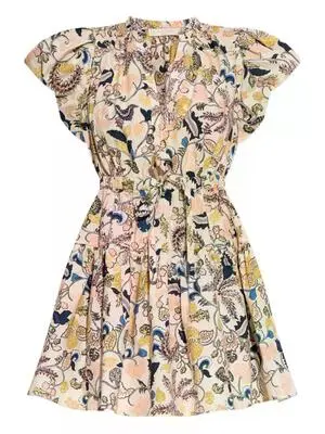 Ulla Johnson Floral-print Puff-sleeve Mini Dress - Neutrals