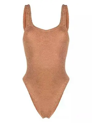 Hunza G Open-back Crinkled-finish Swimsuit - Brown