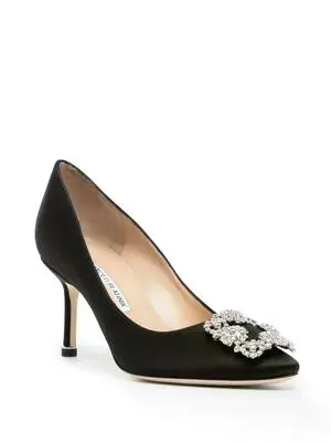 Manolo Blahnik Calf Leather 70mm Hangisi Crystal-buckle Pumps
