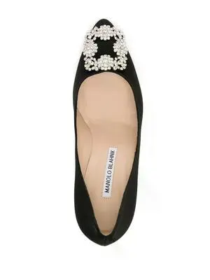 Manolo Blahnik Calf Leather 70mm Hangisi Crystal-buckle Pumps