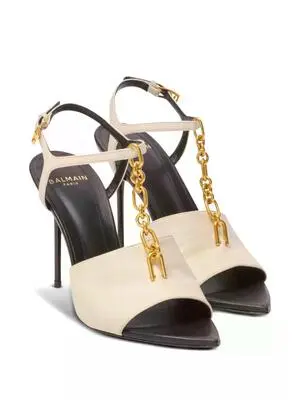 Balmain Sync Leather Heeled Sandals With Chain Detail - Neutrals