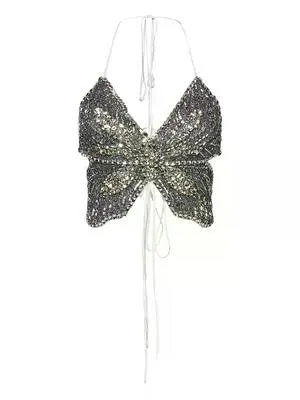 ROOM76 Sequin Embellished Butterfly Halter Top - Silver