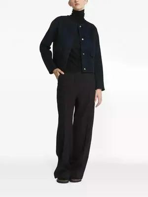 YVES SALOMON Wool-cashmere Jacket With Leather Trim - Blue