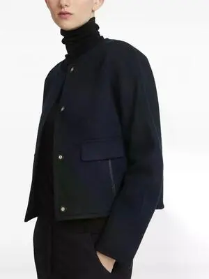 YVES SALOMON Wool-cashmere Jacket With Leather Trim - Blue