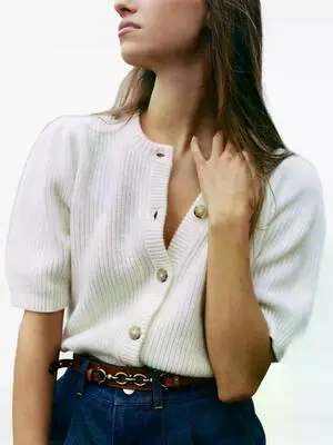 FRAME Ribbed Short-sleeve Cardigan