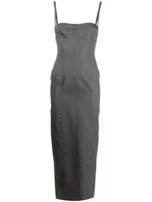 Thom Browne Corset-style Wool Pencil Dress - Grey