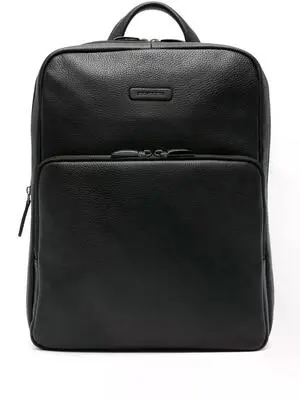 PIQUADRO Logo-patch Leather Backpack - Black