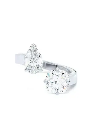 LOEV 18k White Gold Diamond Open Cuff Ring - Silver
