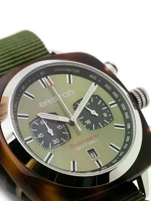 BRISTON Chronograph Watch With Tortoiseshell Acetate Case And Nato Strap - Silver