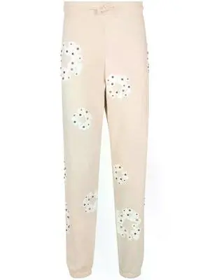 DENIM TEARS Rhinestone Cotton Wreath-print Track Pants - Neutrals