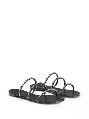 GIUSEPPE ZANOTTI Embellished Leather Flat Sandals - Black