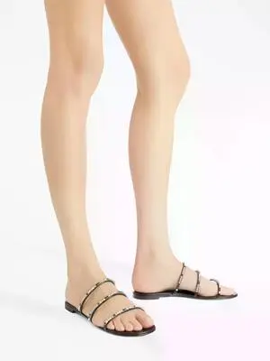 GIUSEPPE ZANOTTI Embellished Leather Flat Sandals - Black