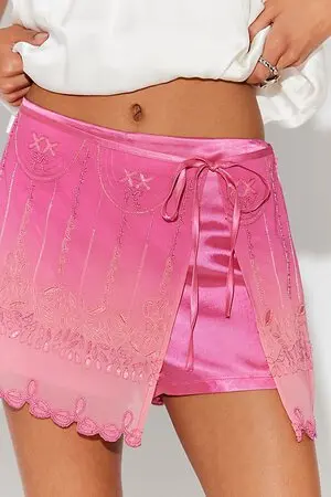 Free People Beaded Wrap Skort - Pink Combo