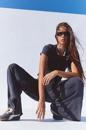 Free People Hot Shot City" Cropped Tee And Flare Pant Set - Black