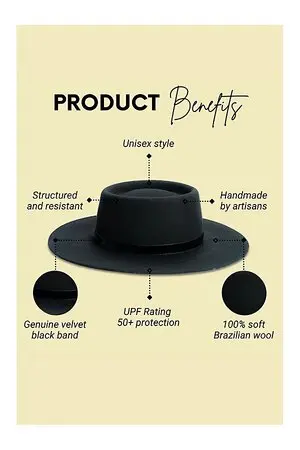 SAMBBOHO Brigitte Boater Hat - Black