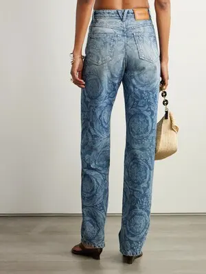 Versace Embellished Printed High-rise Straight-leg Jeans