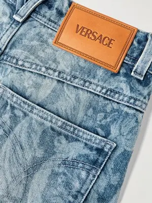 Versace Embellished Printed High-rise Straight-leg Jeans