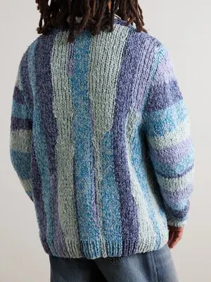 THE ELDER STATESMAN Striped Crocheted Organic Cotton Sweater