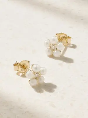 Mizuki 14-karat Pearl And Diamond Earrings - White