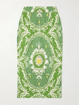 MARTA FERRI Cipriani Printed Cotton Midi Skirt - Green