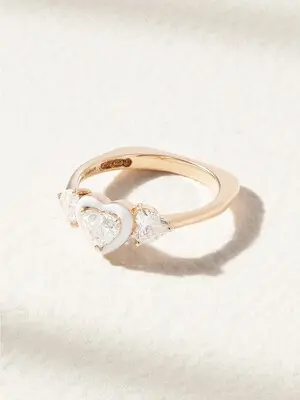 KAMYEN Trio Heart Diamond And Enamel Ring - Gold