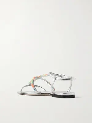 JIMMY CHOO Gwyn Bead-embellished Leather Sandals