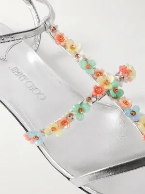 JIMMY CHOO Gwyn Bead-embellished Leather Sandals
