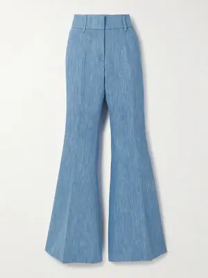 Gabriela Hearst Rhein Cotton And Linen-blend Chambray Flared Pants