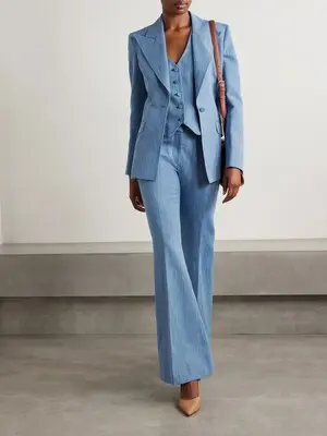 Gabriela Hearst Rhein Cotton And Linen-blend Chambray Flared Pants
