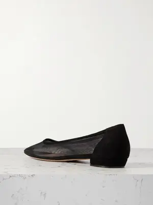 GIANVITO ROSSI Suede-trimmed Mesh Point-toe Flats