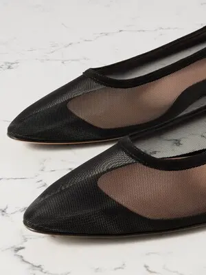 GIANVITO ROSSI Suede-trimmed Mesh Point-toe Flats