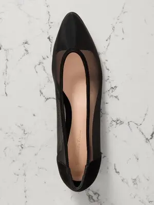GIANVITO ROSSI Suede-trimmed Mesh Point-toe Flats